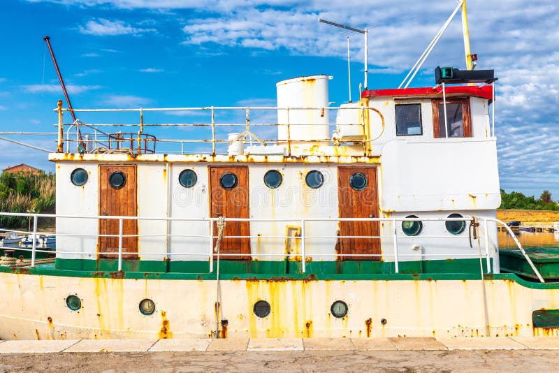 Old Rusty Ship Docked in Port Stock Image - Image of color, landscape ...