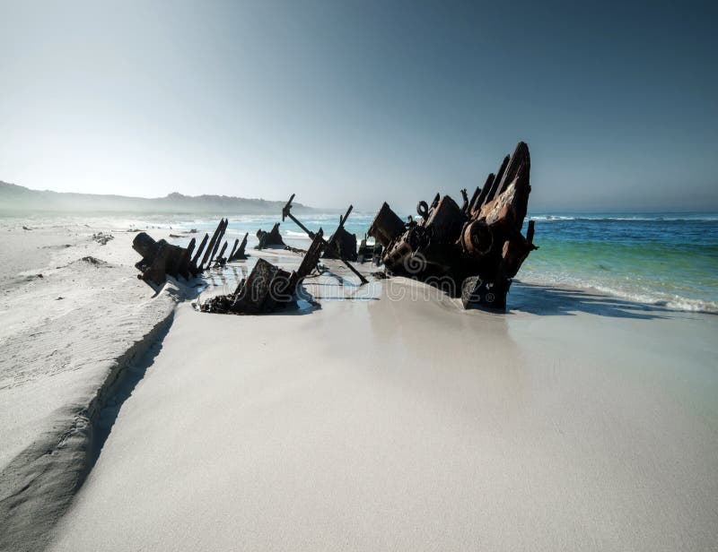 Old Rusty Ship on the Sandy Beach in Cape Peninsula, South Africa Stock ...