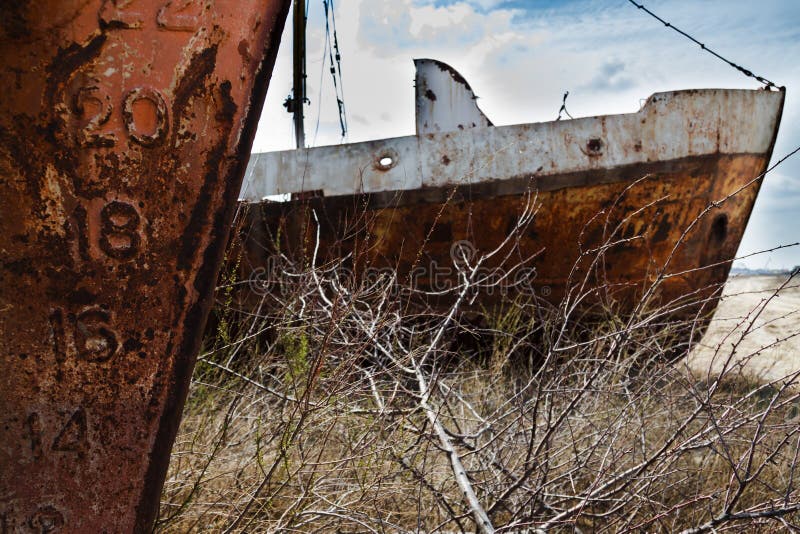Old Rusty Ship on the Shore Stock Image - Image of industrial, cracked ...