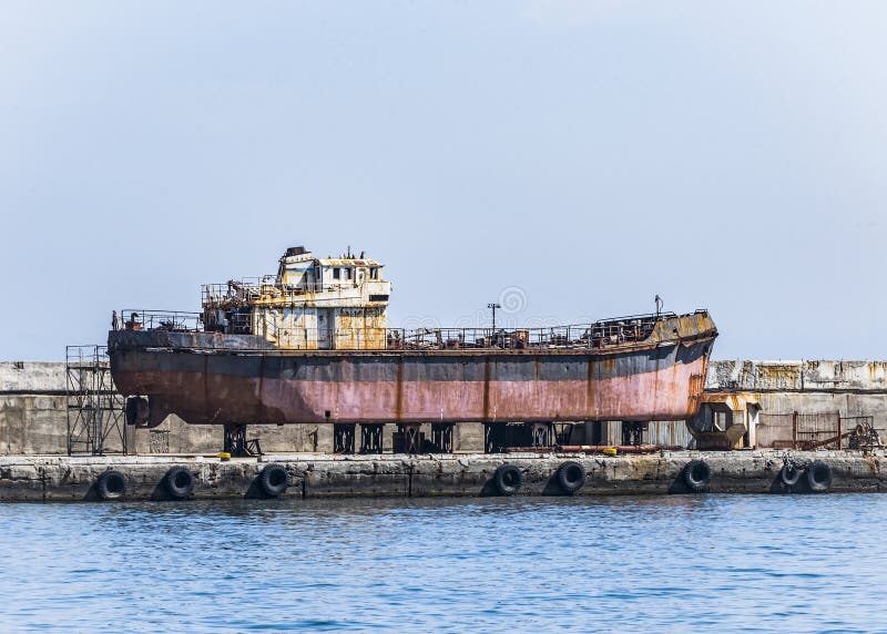 Old Rusty Ship-veterans on the Last Storage on the Pier in Yalta ...