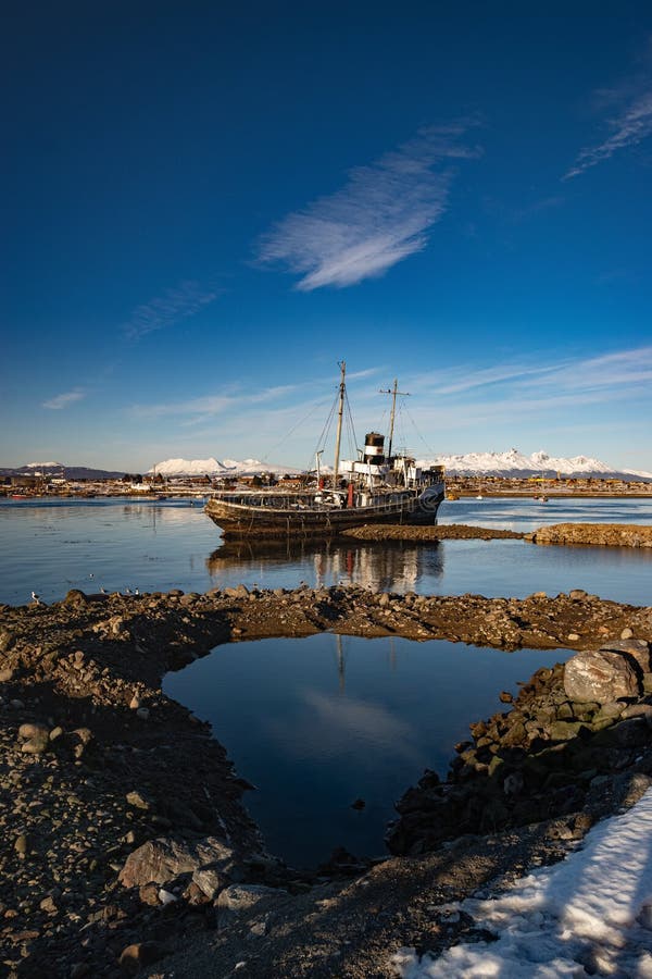 Old Rusty Ship in the Water in Winter Stock Image - Image of island ...