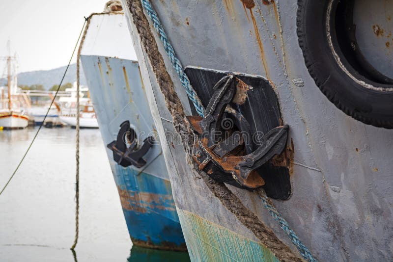 Old Rusty Ships Side by Side. Shipwrecks in Greece. Stock Photo - Image ...