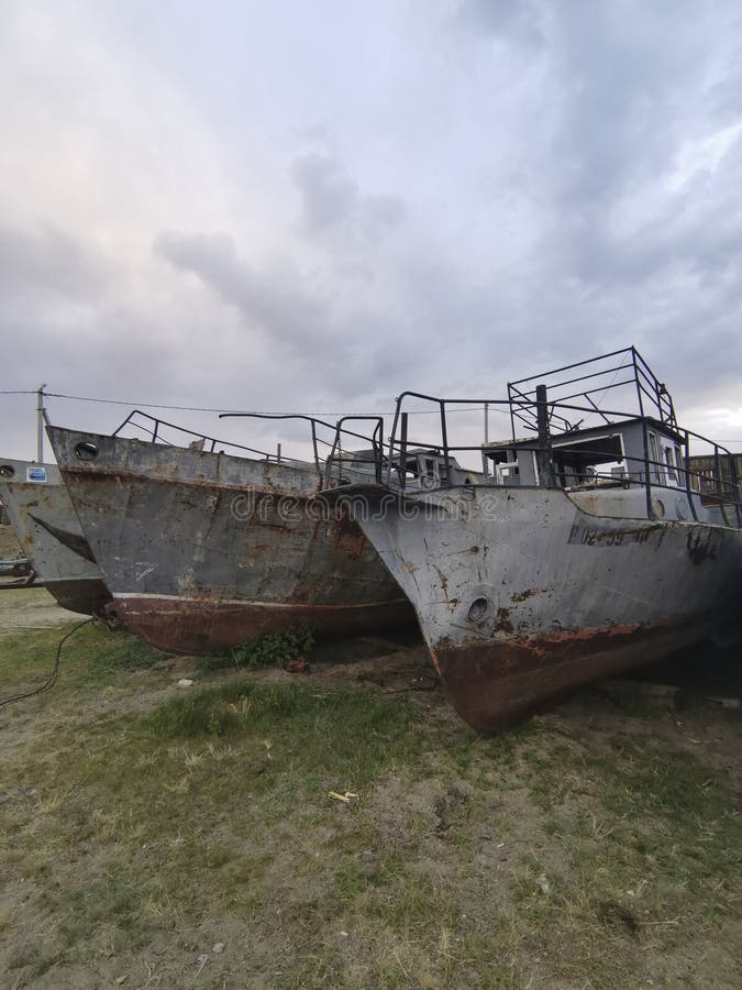 Weathered Ships Grounded on Land. Stock Photo - Image of forgotten ...