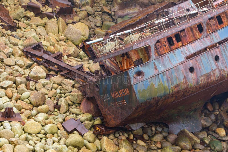 Old Rusty Shipwreck in Cornwall Editorial Photography - Image of rocks ...