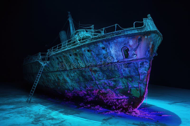 Old Rusty Shipwreck Illuminated at Night on a Beach Stock Illustration ...
