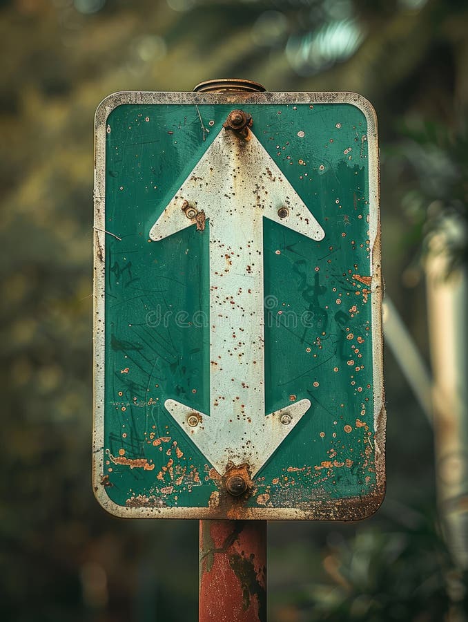 Old, Rusty Sign with Double Arrows, One Pointing Up, One Down Stock ...