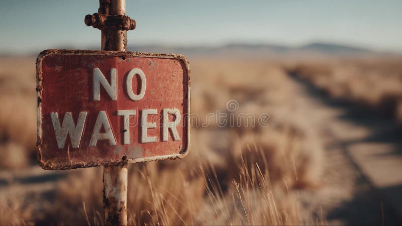 Old Rusty Sign Reading No Water Stands in Middle of Parched Landscape ...