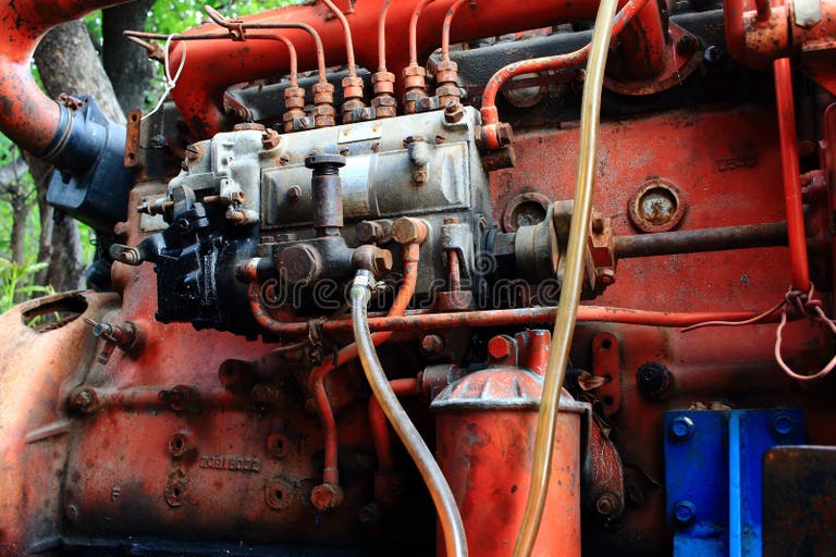 Old Rusty Six Cylinder Diesel Engine Stock Image - Image of machine ...