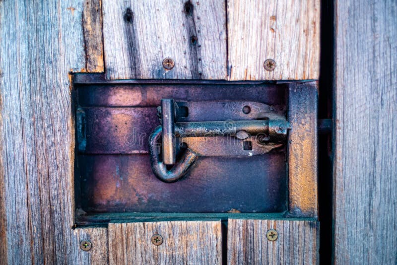 An Old Rusty Slide Door Lock Stock Photo - Image of metal, closed ...