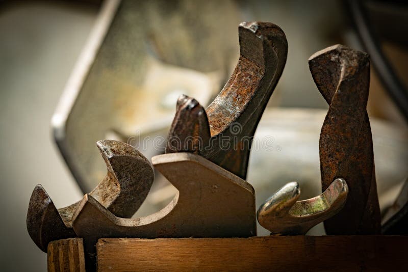 Old Rusty Spanners in a Wooden Box. Old Rusty Tools Closeup Stock Image ...