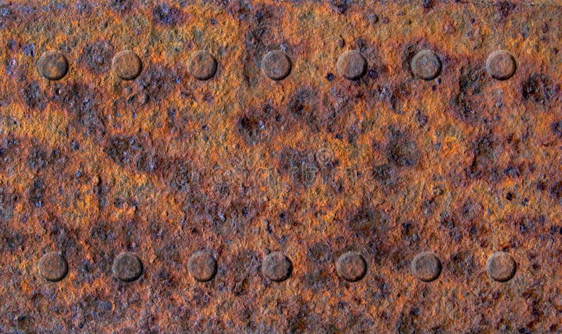 Old Rusty Stained Metal Sheet with Two Rows of Rivets Close Up Stock ...