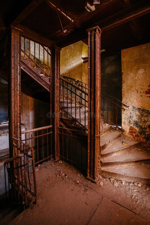 Old Rusty Staircase at the Old Ruined Abandoned Mansion Stock Image ...