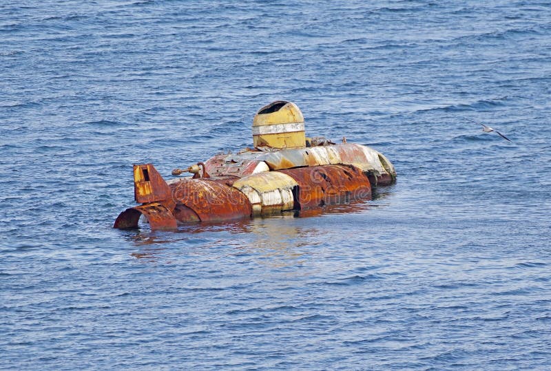 Small Submarine, Red Color. Round Hatch, Scuba Diving, Underwater ...