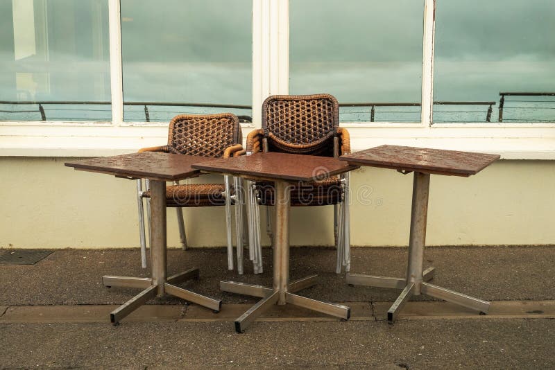 Old Rusty Tables and Chairs Out Side Cafeteria after Rain, Nobody Stock ...