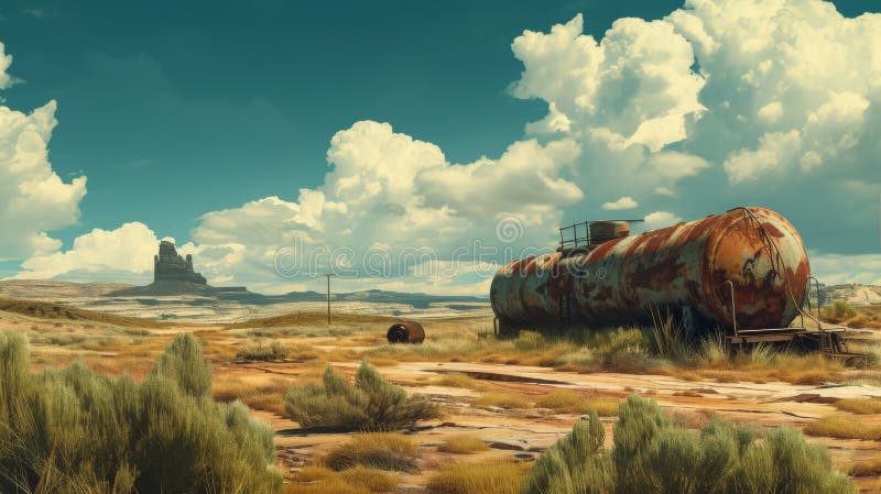 Rusty Tank in Desolate Desert Landscape Stock Photo - Image of summer ...