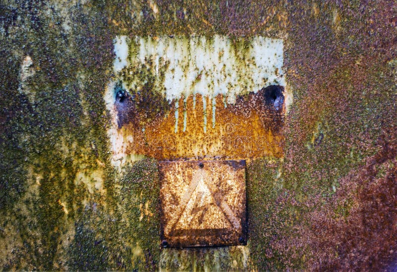 Old Rusty Tin Surface with Warning Sign of High Voltage Stock Image ...