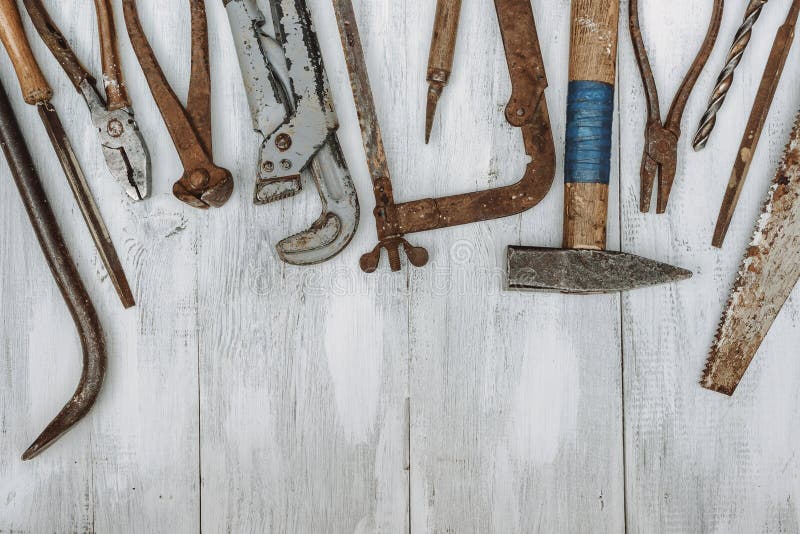 Old rusty tools stock image. Image of home, wooden, toolbox - 76477395