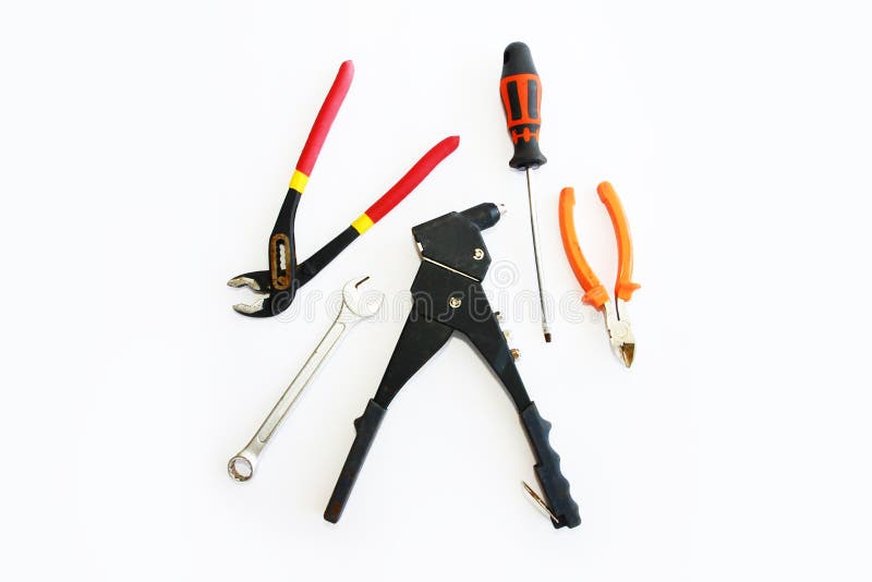 Old Rusty Tools Wire Cutters, Screwdriver, Wrench, Insulation Tape ...