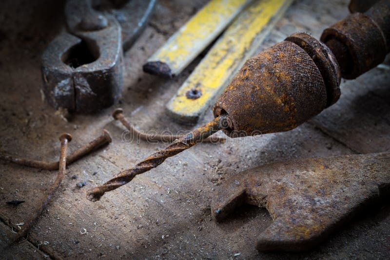 Old Rusty Tools in the Workshop Stock Photo - Image of rusty, black ...