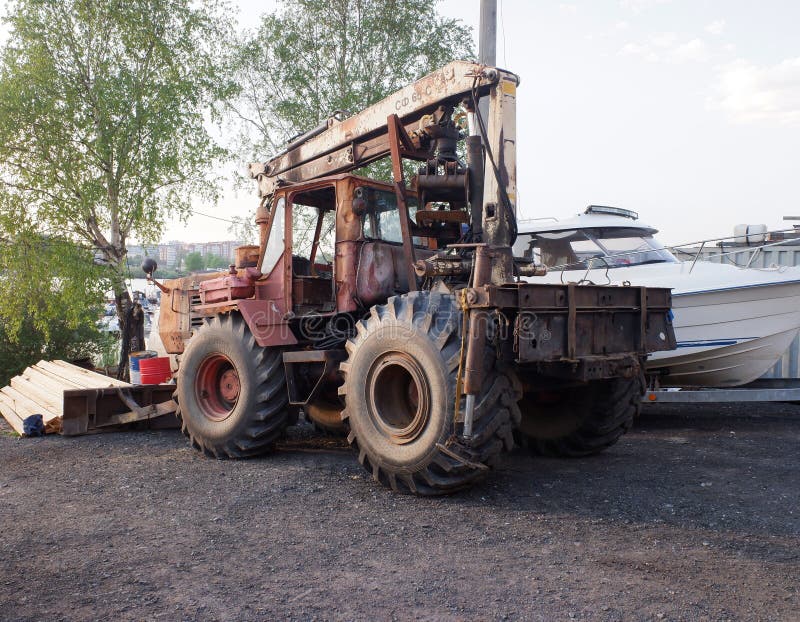 Old Rusty Tractor with Big Wheels Stock Image - Image of bulldozer ...