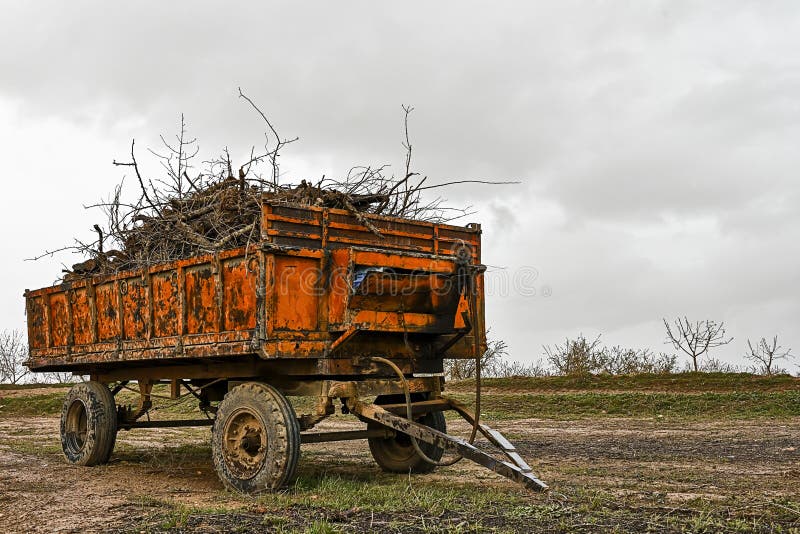 Old Rusty Trailer, Full of Firewood Stock Image - Image of charging ...