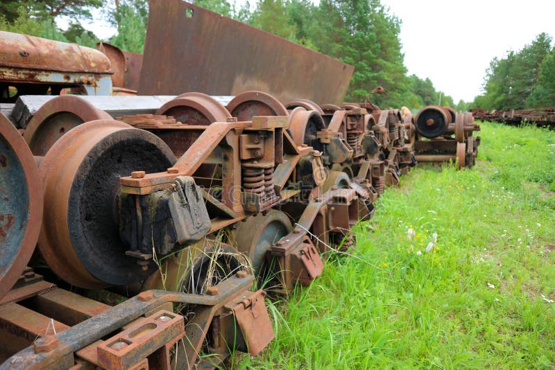 Old Rusty Train Wheels on Abandoned Railway in the Grass Stock Photo ...