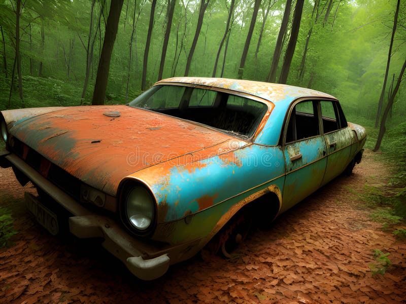 Old Rusty Truck in the Forest, Ai Generated Stock Illustration ...