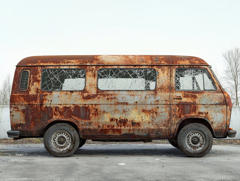 Old Rusty Van Abandoned in a Rural Area Surrounded by Overgrown Grass ...