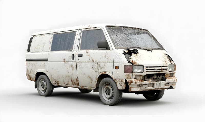 Old Rusty Van with Broken Windshield and Dents Worn-Out Vehicle ...