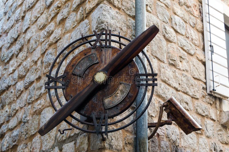 Old, Rusty Vintage Clock on the Corner of the House. Stock Photo ...