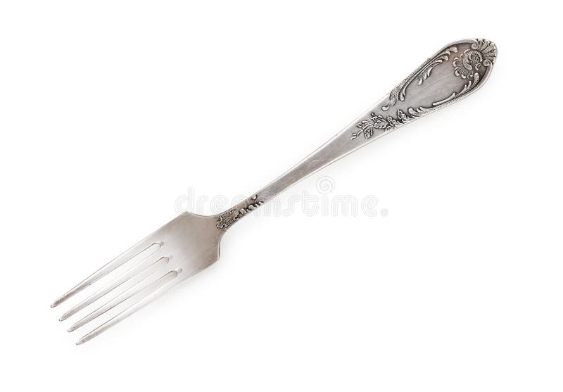 Old Rusty Vintage Silver Fork Isolated on a White Background, Top View ...