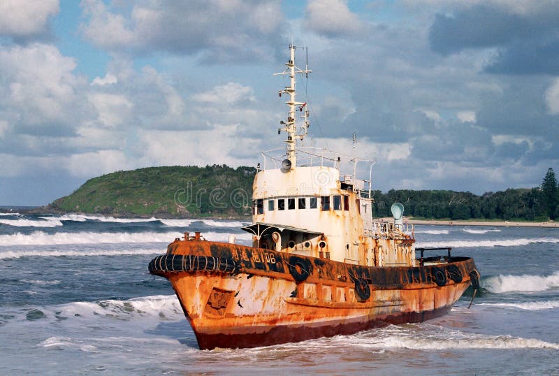 Old Rusty Washed Up Boat on Beach Stock Image - Image of ship, waterway ...