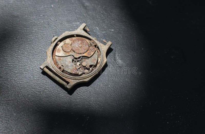 Old Rusty Watches Clockwork on Black Stock Photo - Image of aging ...