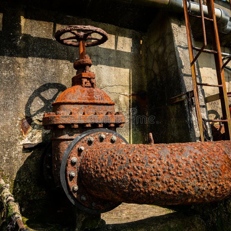 Old Rusty Water Pipe and Big Valve Stock Image - Image of industrial ...