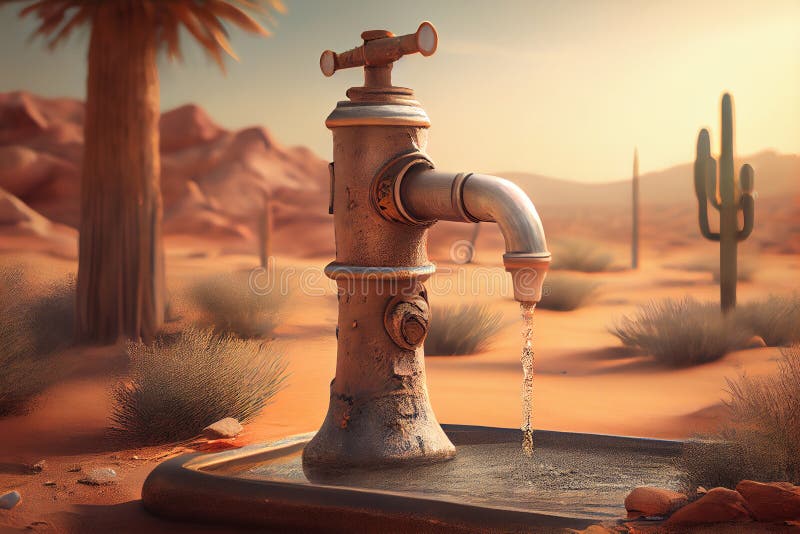 Old Rusty Water Tap in the Desert. Generative Ai Stock Illustration ...