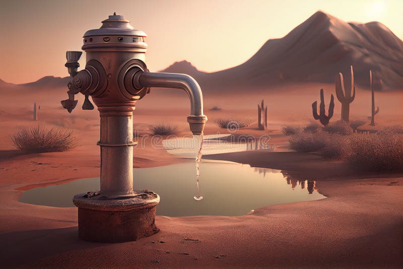 Old Rusty Water Tap in the Desert. Generative Ai Stock Illustration ...