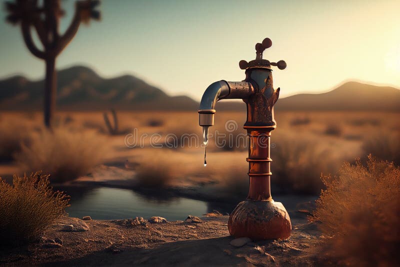 Old Rusty Water Tap in the Desert. Generative Ai Stock Illustration ...