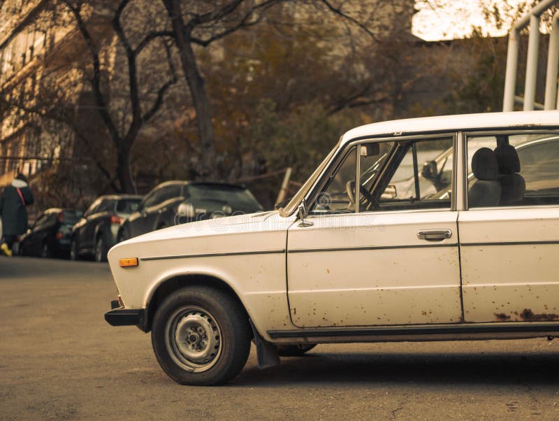 Old rusty white Lada stock photo. Image of vintage, white - 267622546