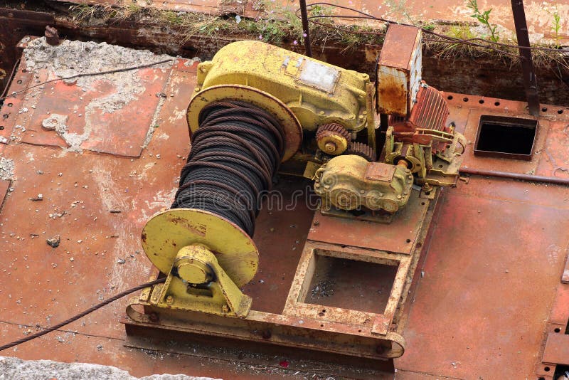 Old Rusty Winch with Steel Rope Stock Photo - Image of boat, industry ...