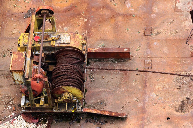 Old Rusty Winch with Steel Rope Stock Image - Image of power, line ...
