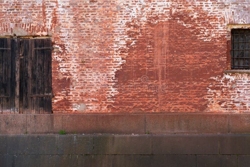 Old Rusty Window and Door on Old Brick Wall Stock Image - Image of ...