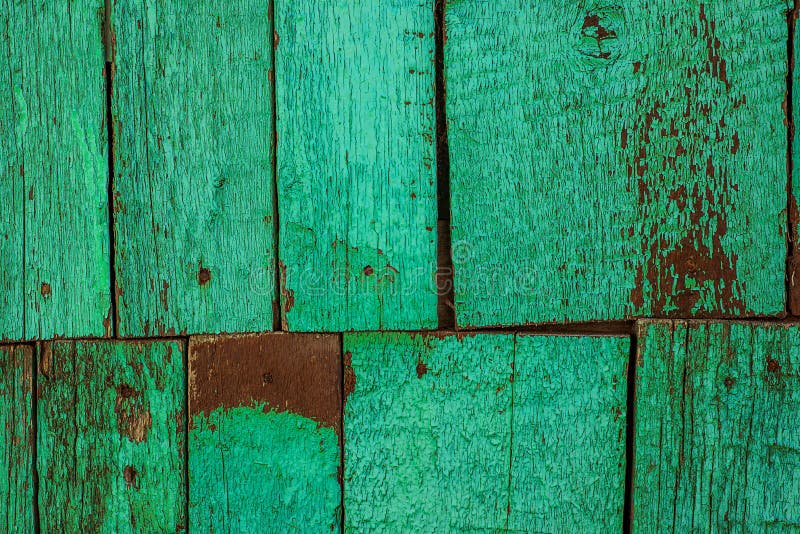 Old Rusty Wood Wall from Two Rows of Planks, Painted Green with Spots ...