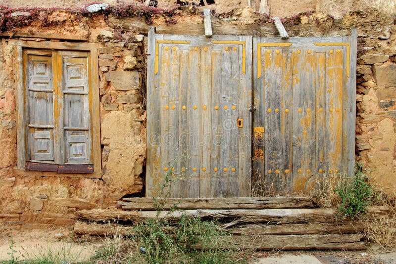 Old Rusty Wooden Door and Window Stock Photo - Image of wood, exterior ...