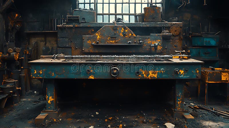 An Old Rusty Workbench Sits in an Abandoned Factory Stock Image - Image ...
