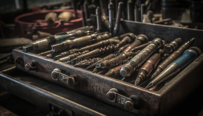 Old Rusty Wrench in Wooden Toolbox, a Carpenter Work Tool Generated by ...