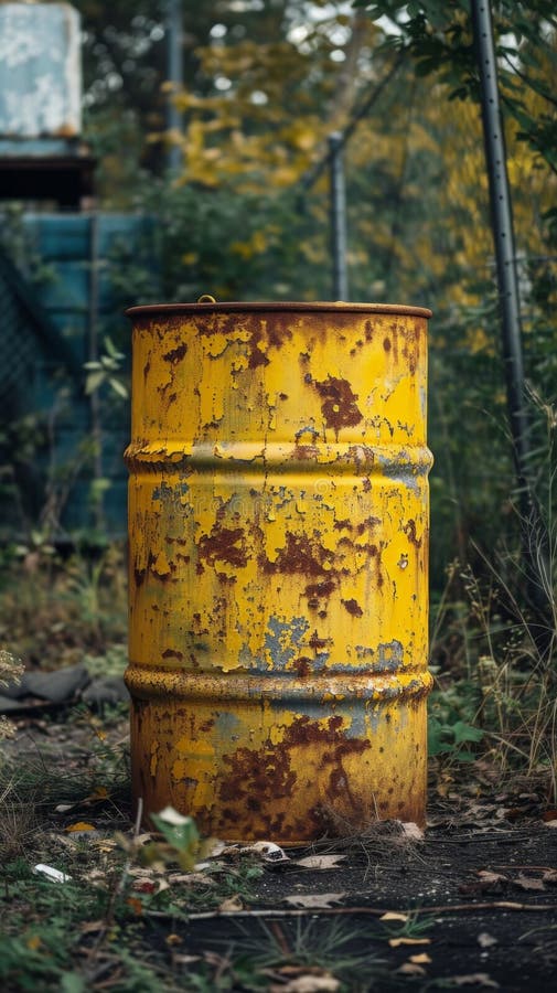 Old Rusty Yellow Barrel in Neglected Industrial Area Stock Photo ...