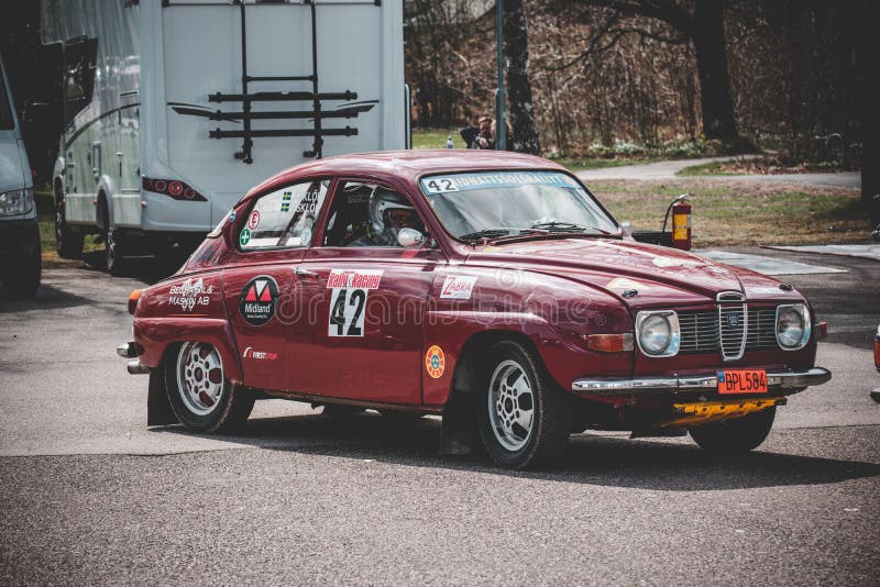 Old Saab 96 during a rally editorial photography. Image of driver ...
