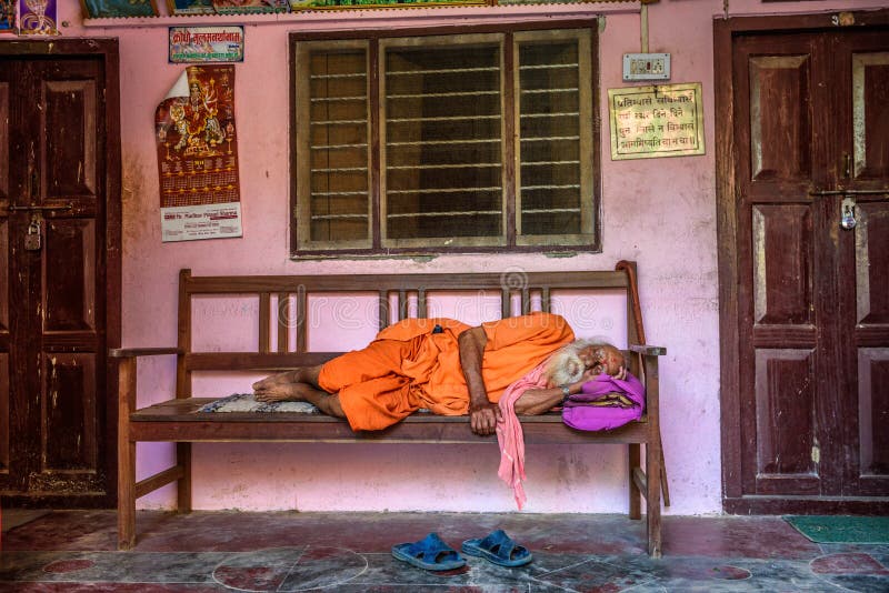 Old Sadhu Baba Sleeping on a Bench in Nepal Editorial Image - Image of ...