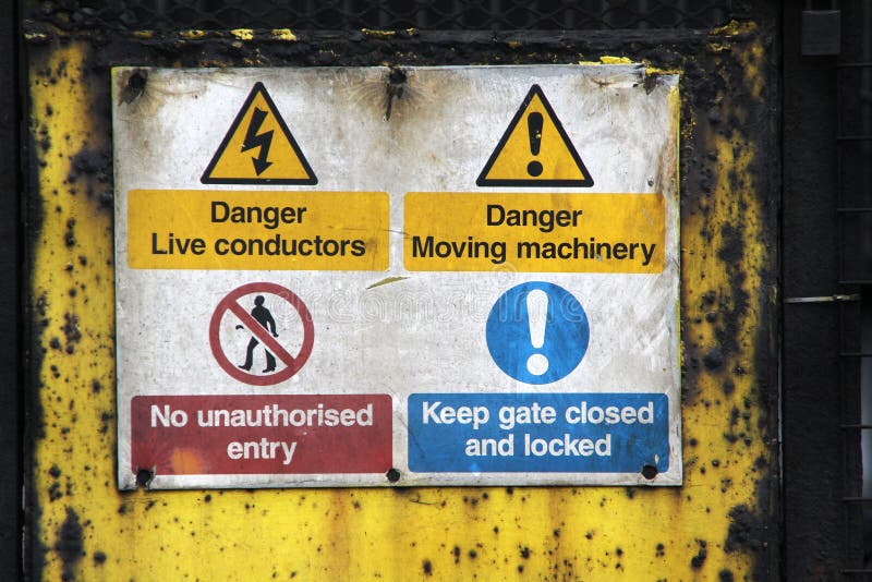 Old safety warning signs. stock photo. Image of electric - 70332380