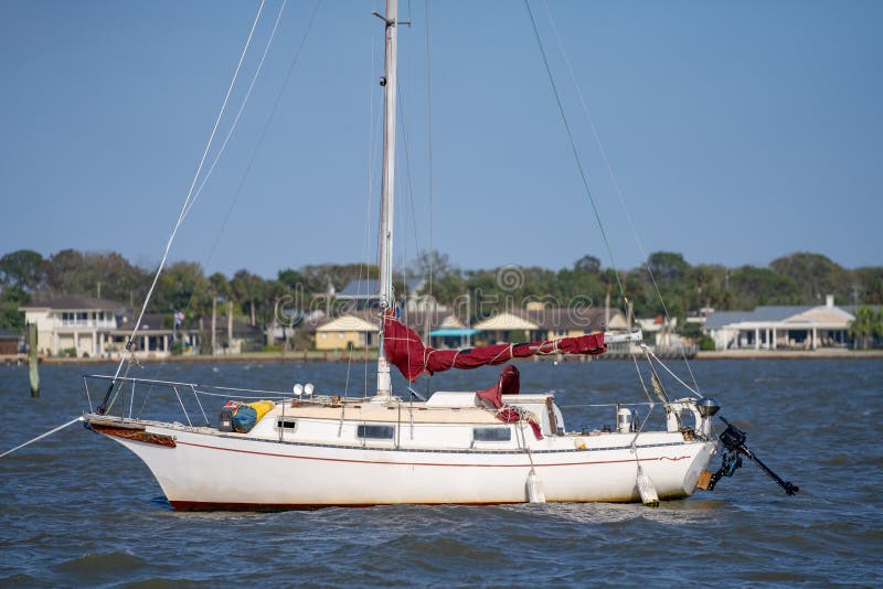 Old sailboat in he bay stock image. Image of moored - 214208853